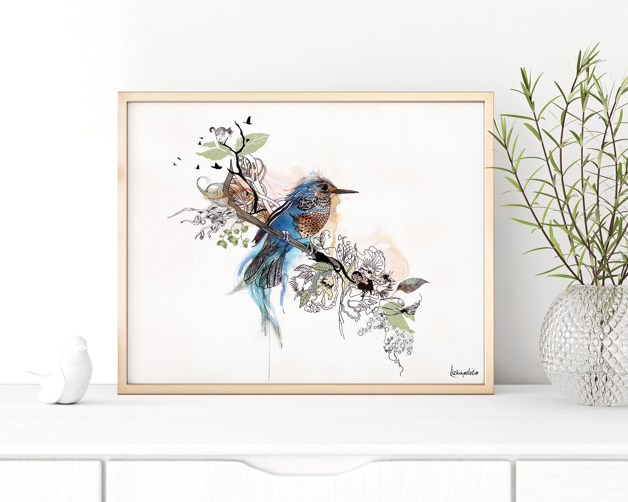 Blue Bird Wall Art Print, Original Watercolor Painting, Art Print ...