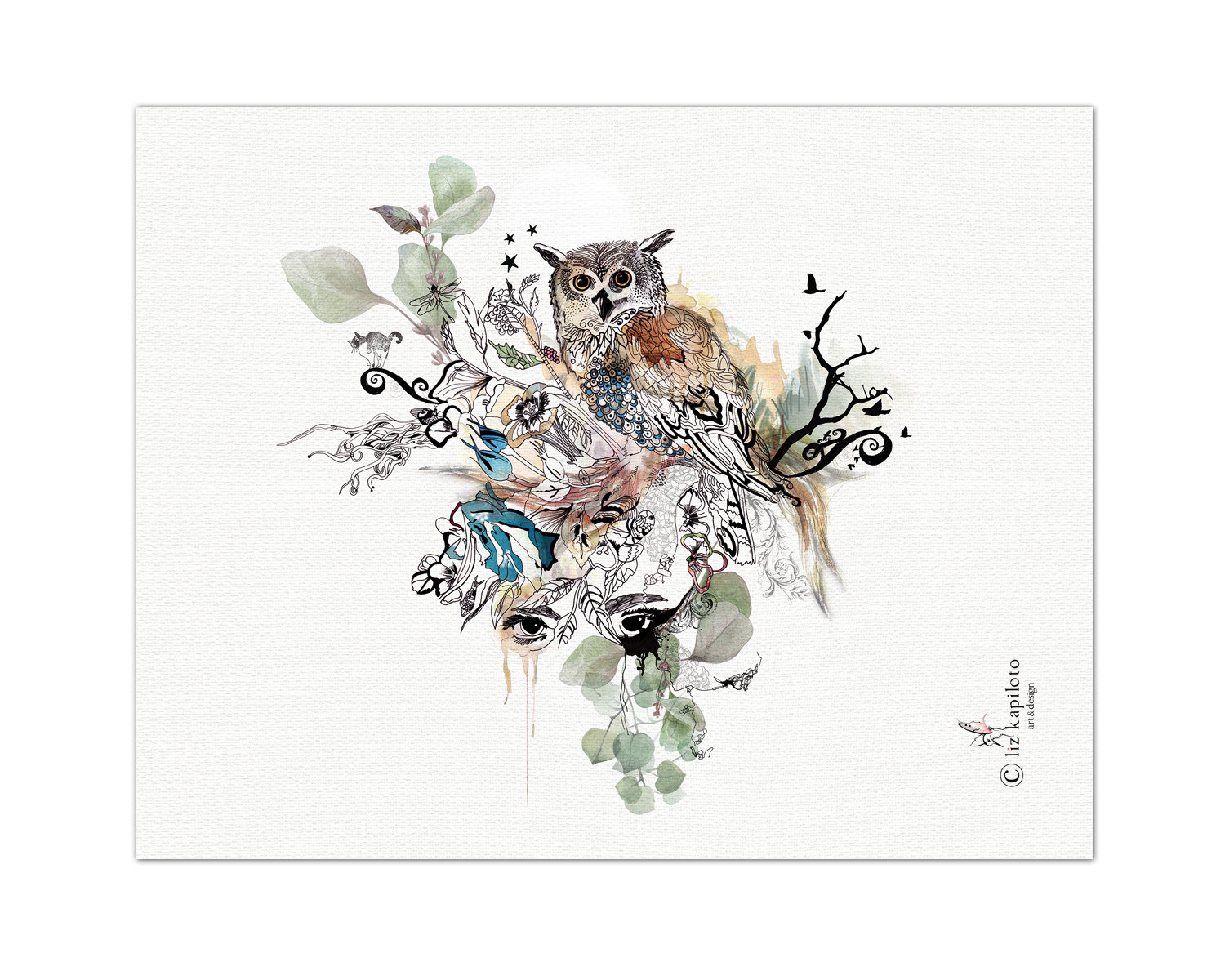 Owl Boho Wall Art Watercolor Owl Painting Original Painting | Etsy