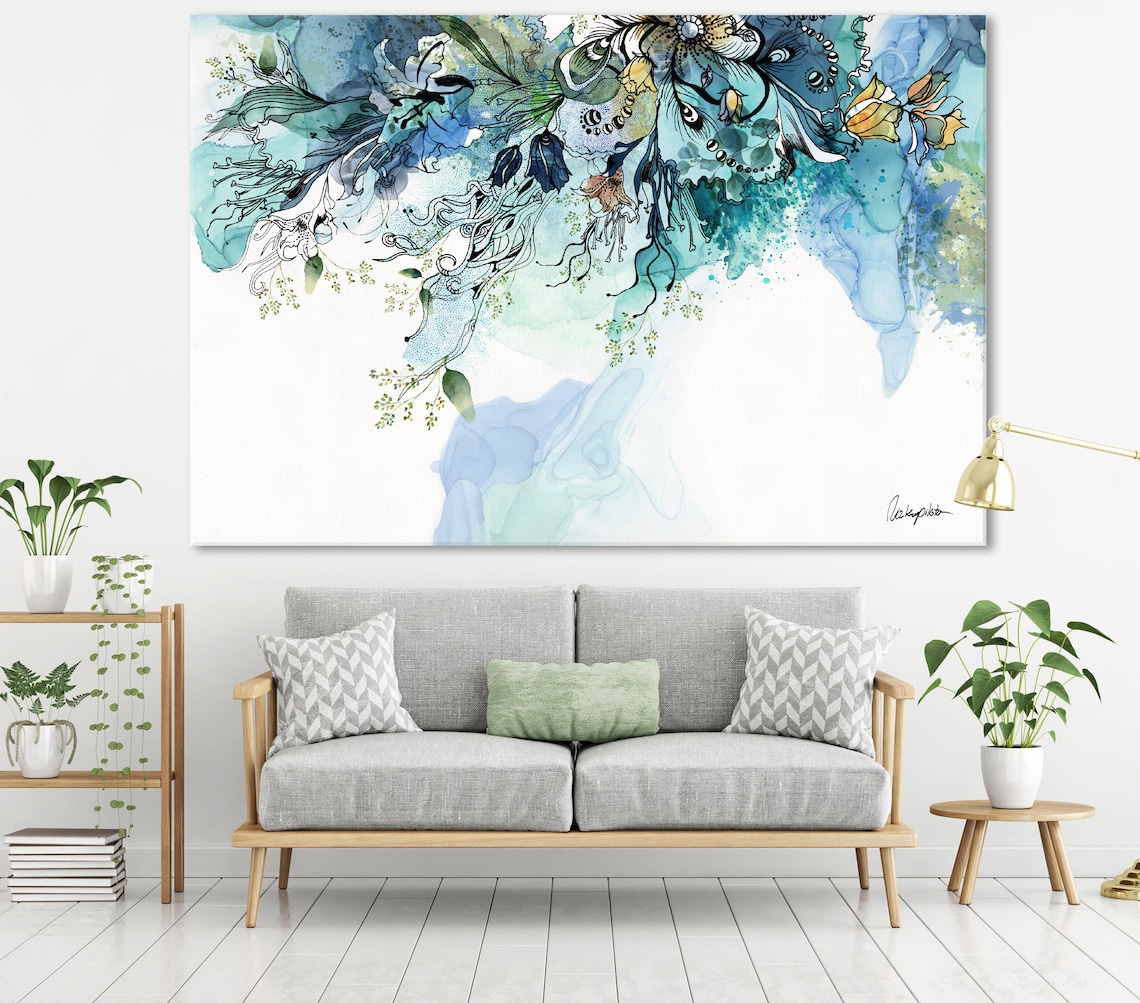 Large Vertical Wall Art Blue Abstract Art Oversized Wall - Etsy