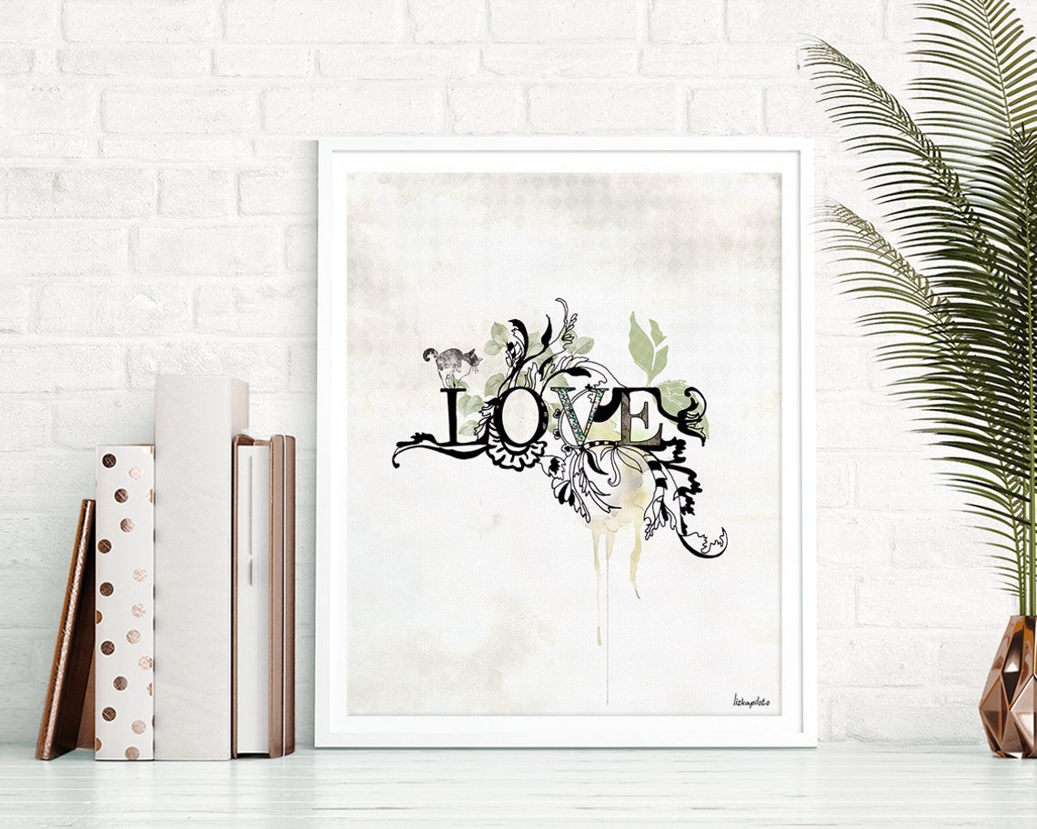 Love Typography Print Love Wall Art Love Wall Decor | Etsy