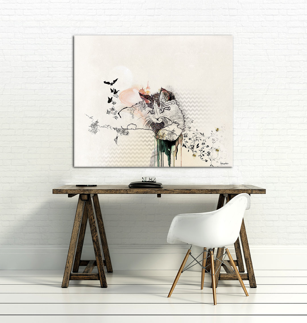 Whimsical Cat Art Animal Print Large Cat Painting Archival | Etsy