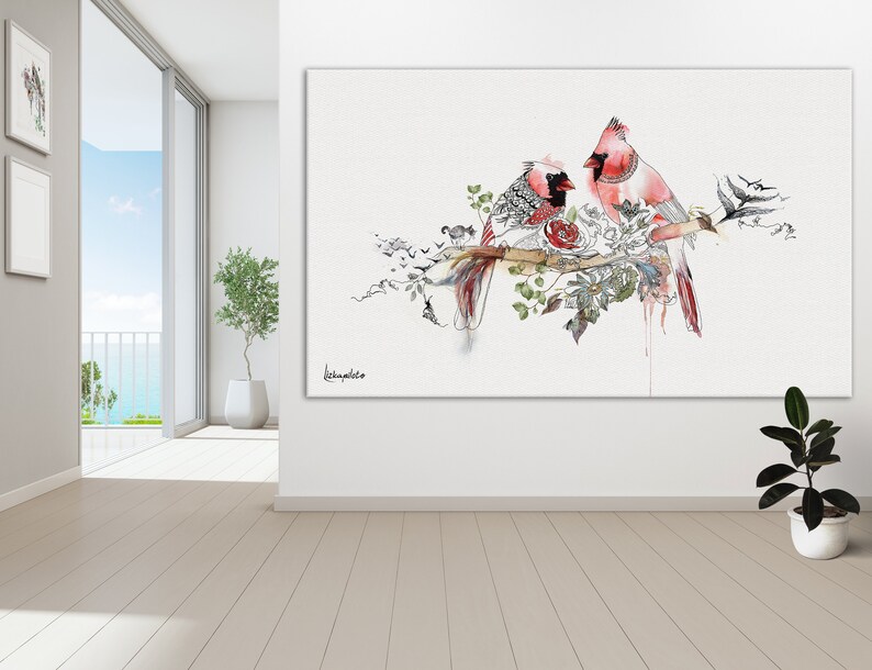 Red Cardinals Painting Large Wall Art Canvas Art Print - Etsy