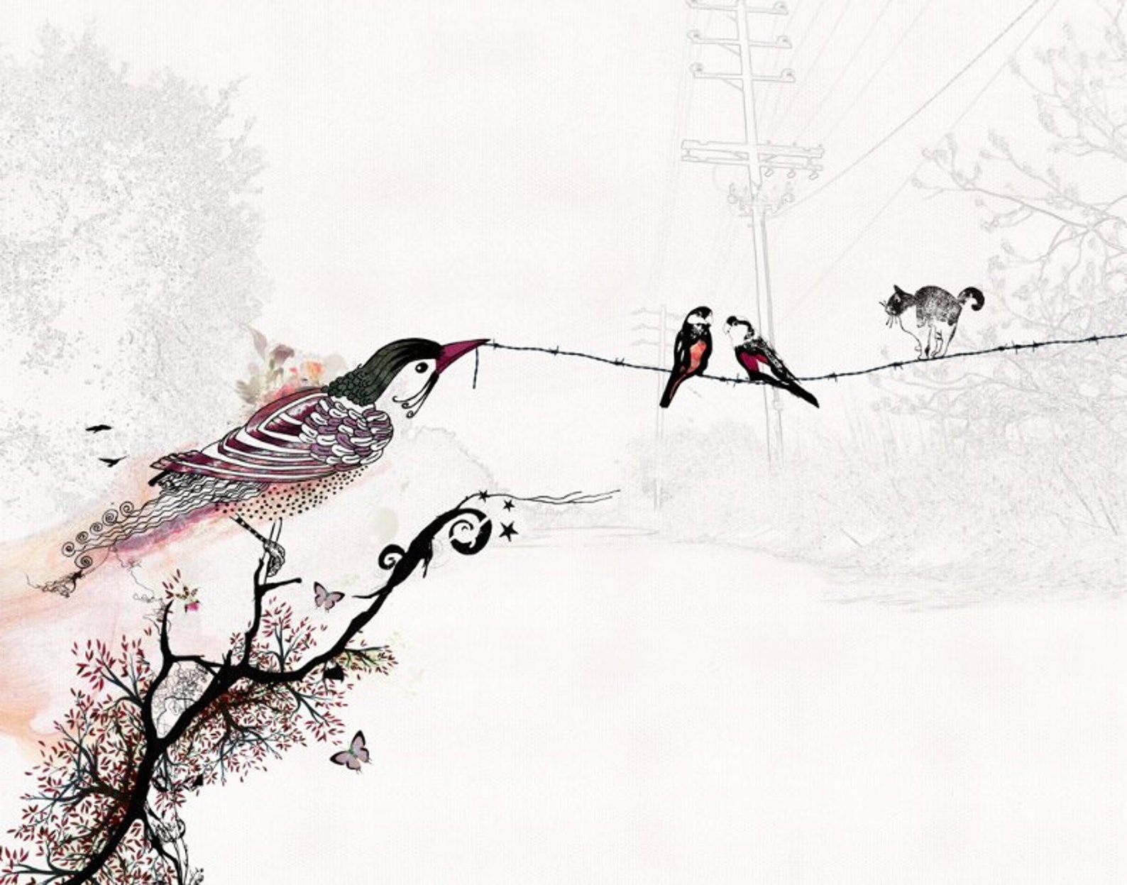 Bird Collage Art Print, Birds Wall Art, Horizontal Print, Birds Print ...