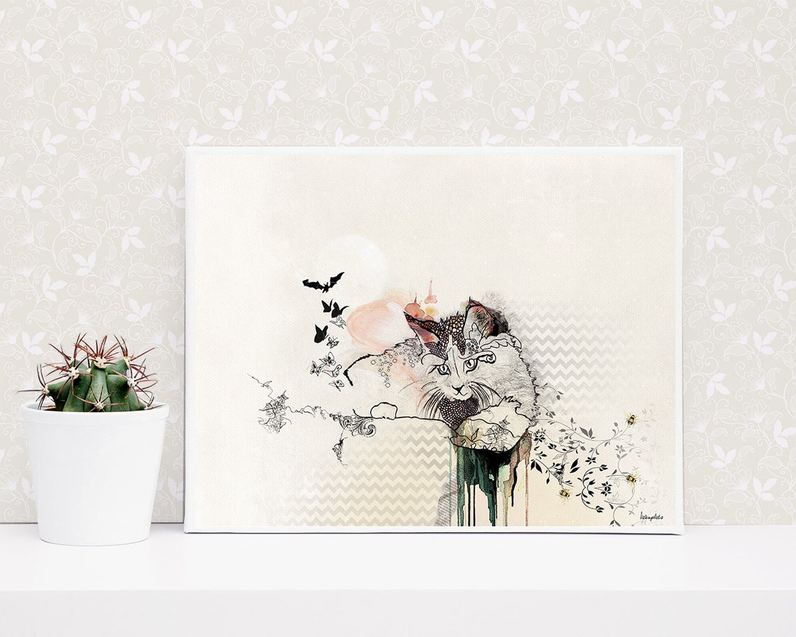 Watercolor Cat Painting Whimsical Art Animal Art Print Cat - Etsy