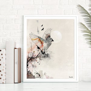 Boho Wall Art Print, Bird Painting, Boho Home Decor, Bohemian Wall Art ...