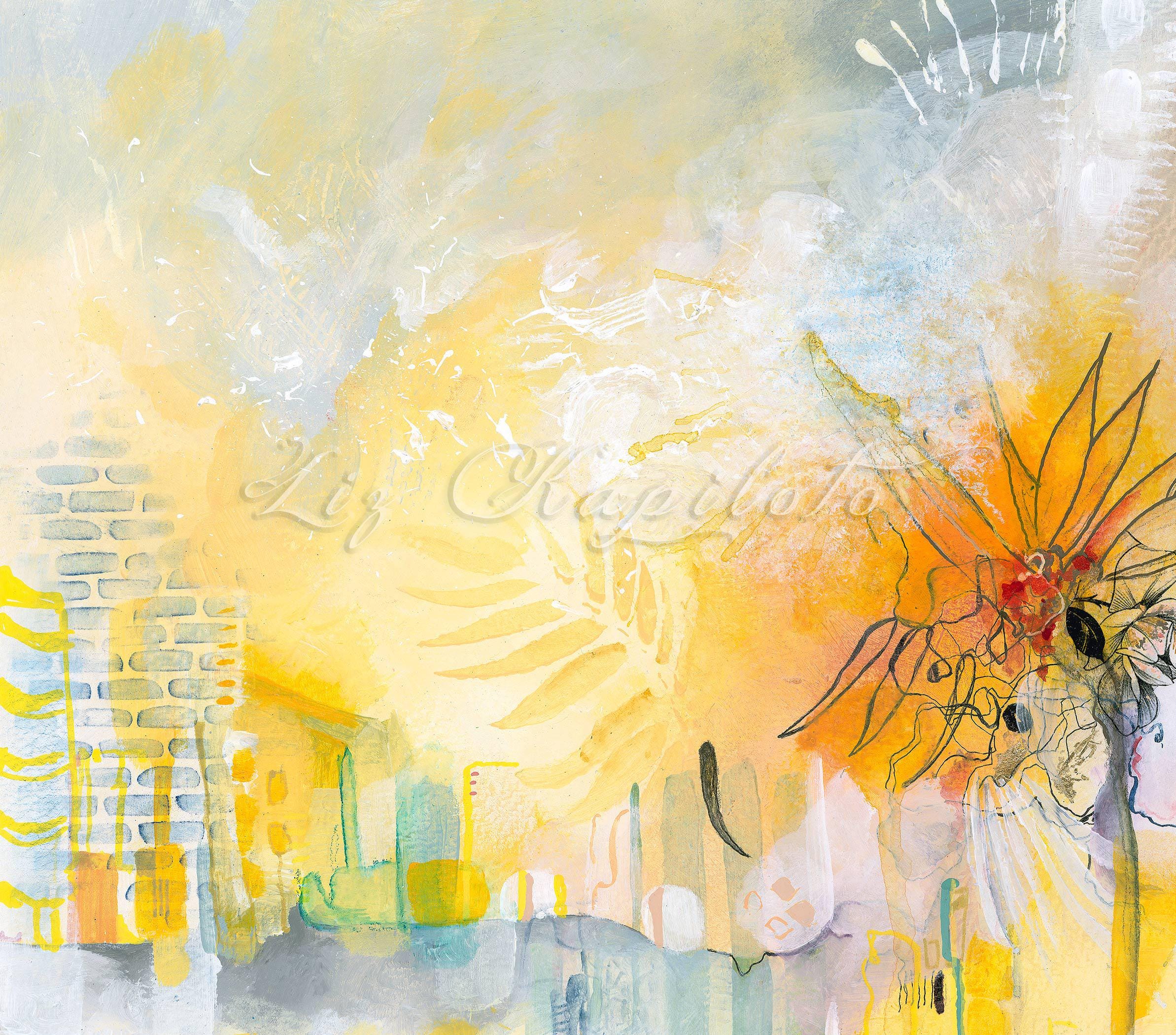Yellow Abstract Painting, Modern Cityscape Wall Art, Abstract Urban ...