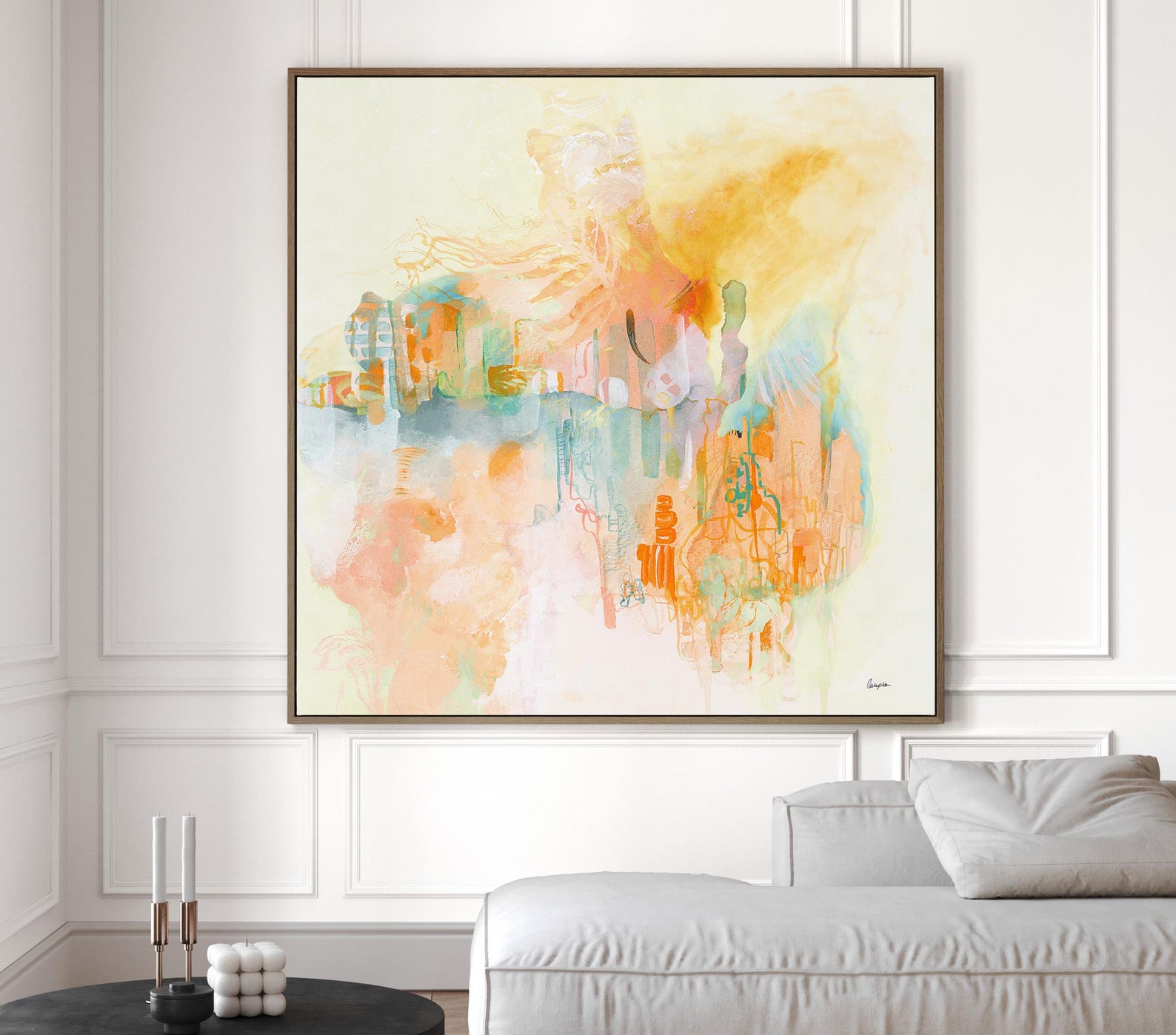 Abstract Watercolor Painting, Bright Yellow Orange Wall Art, Abstract ...