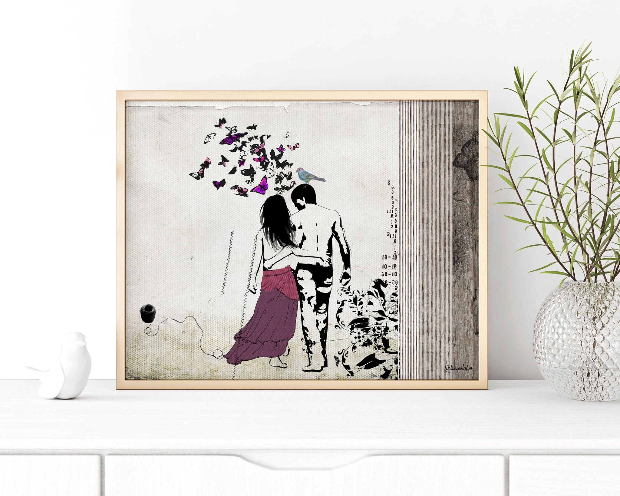 Romantic Collage Art Print, Couple Gift, Romance Art, Love Couple Art ...