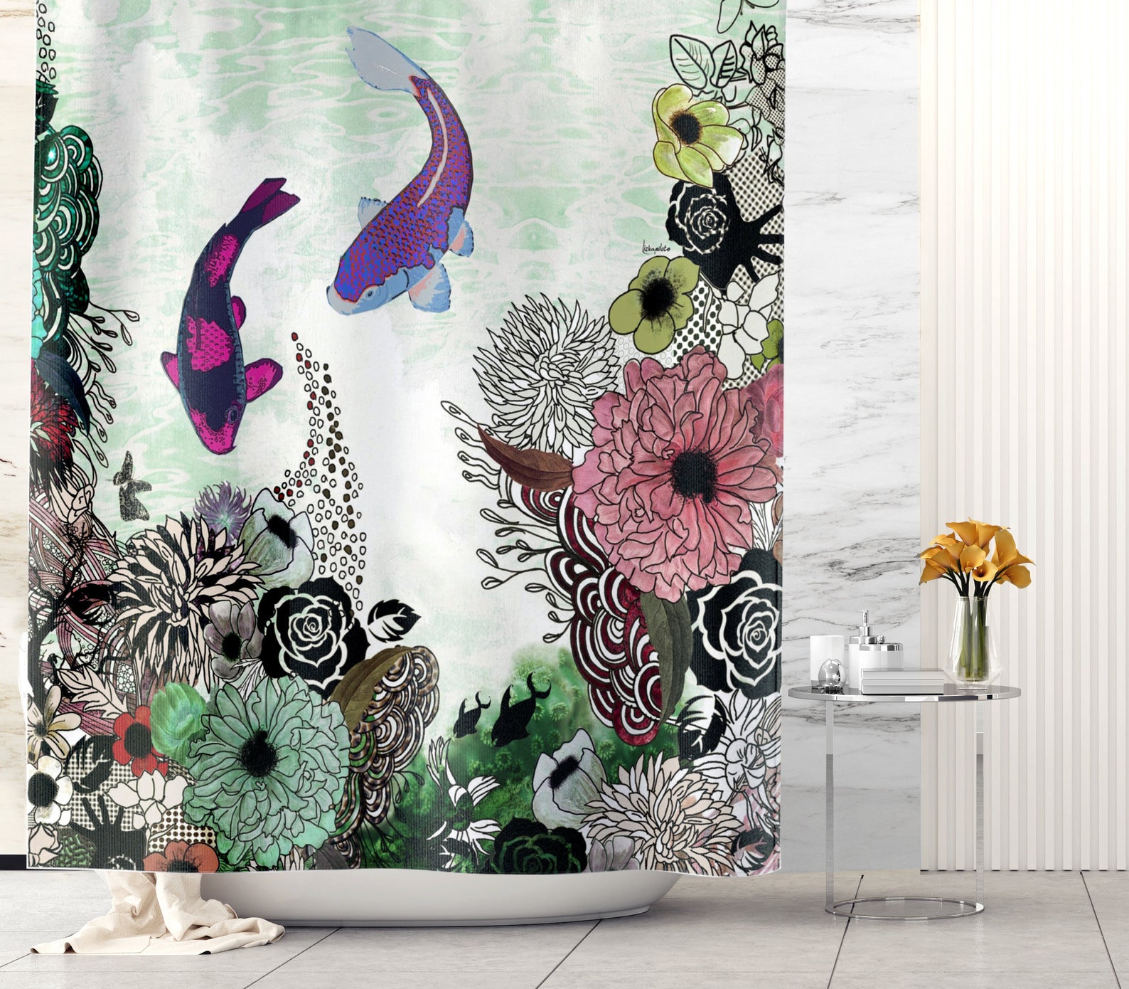 Koi Fish Shower Curtain, Colorful Shower Curtain, Bathroom Decor, Boho ...