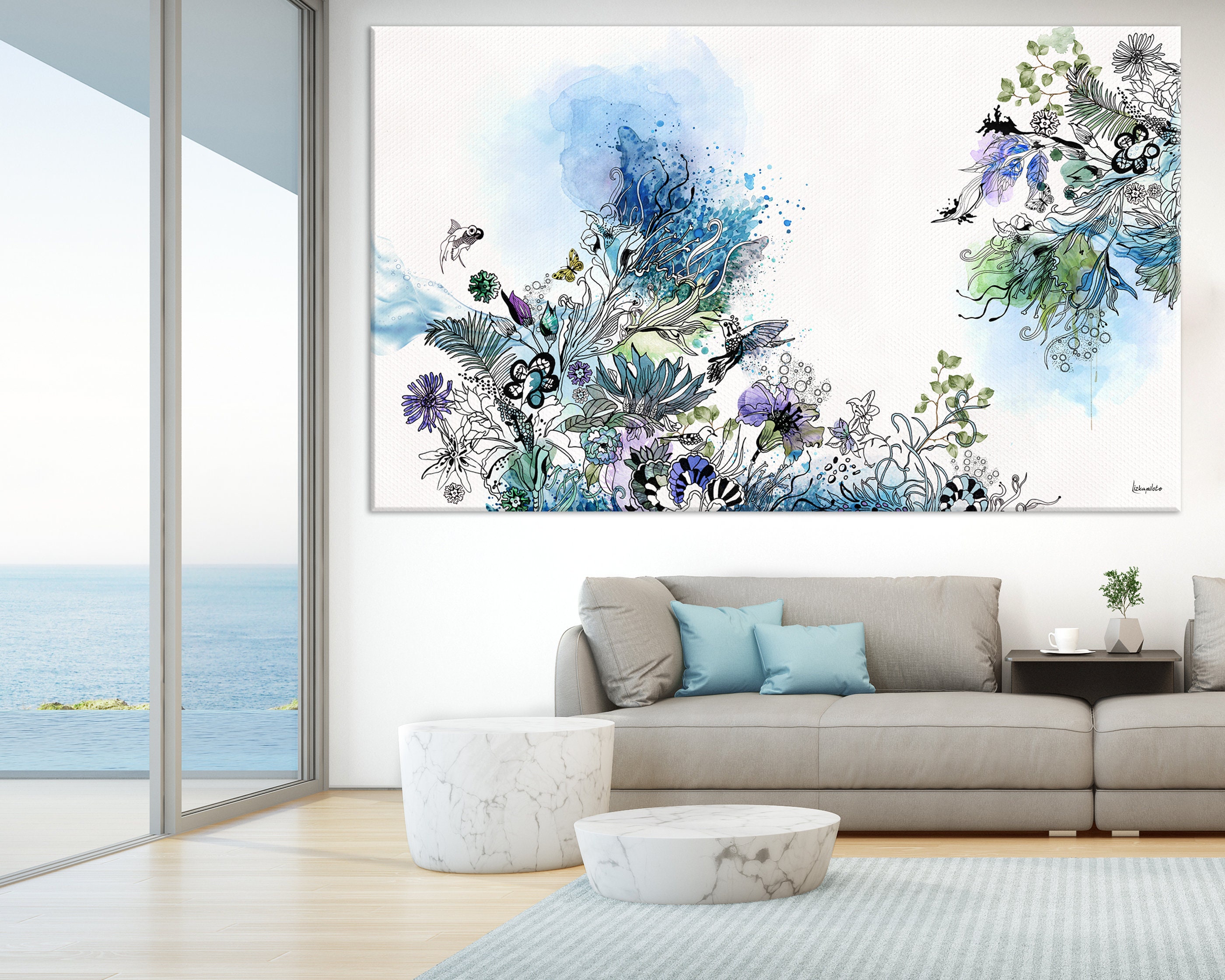 Pintura abstracta azul arte de pared extra grande pintura | Etsy