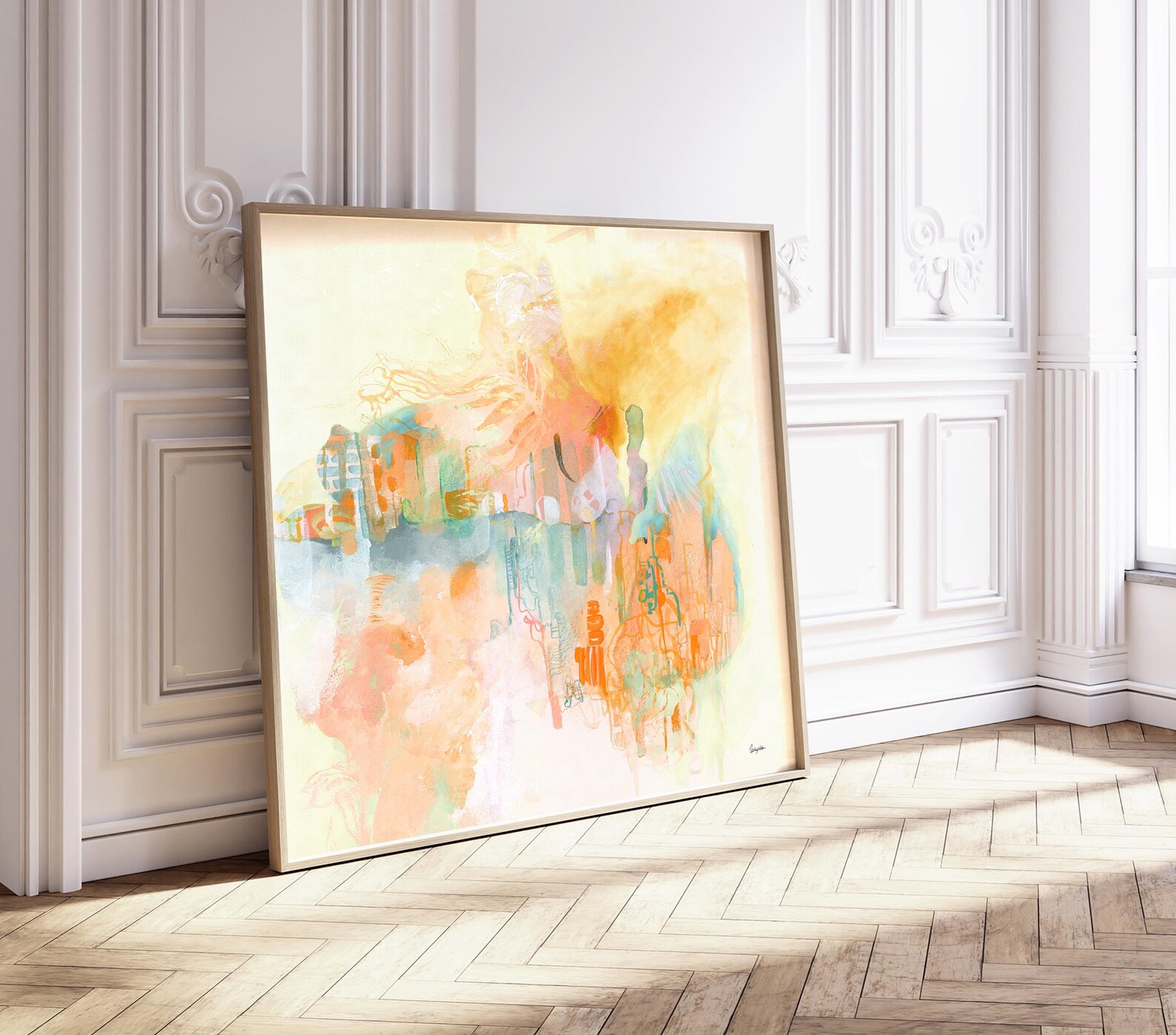 Abstract Watercolor Painting, Bright Yellow Orange Wall Art, Abstract ...