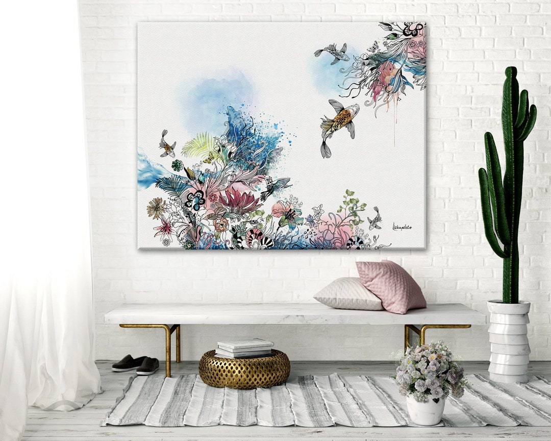 Colorful Large Wall Art, Large Art Print, Koi Fish Painting, Watercolor ...