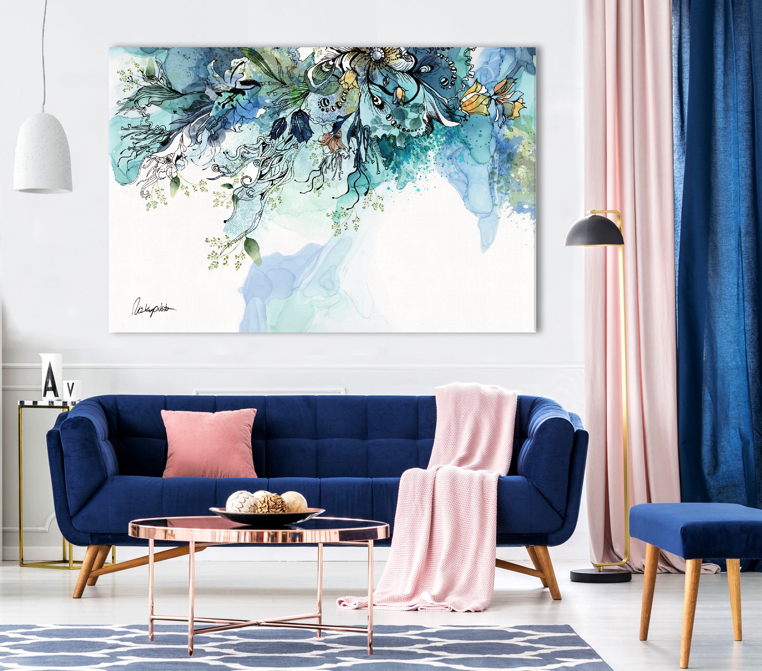 Large Vertical Wall Art Blue Abstract Art Oversized Wall | Etsy