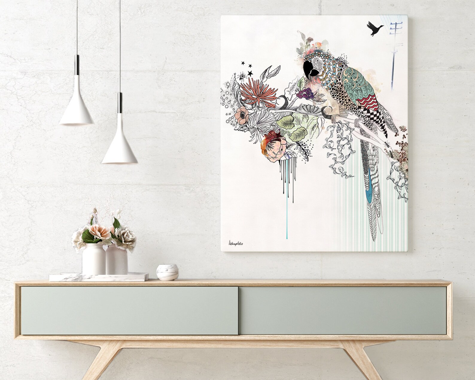 Bird Art, Parrot Ink Drawing, Colorful Art, Collage Painting - Etsy UK