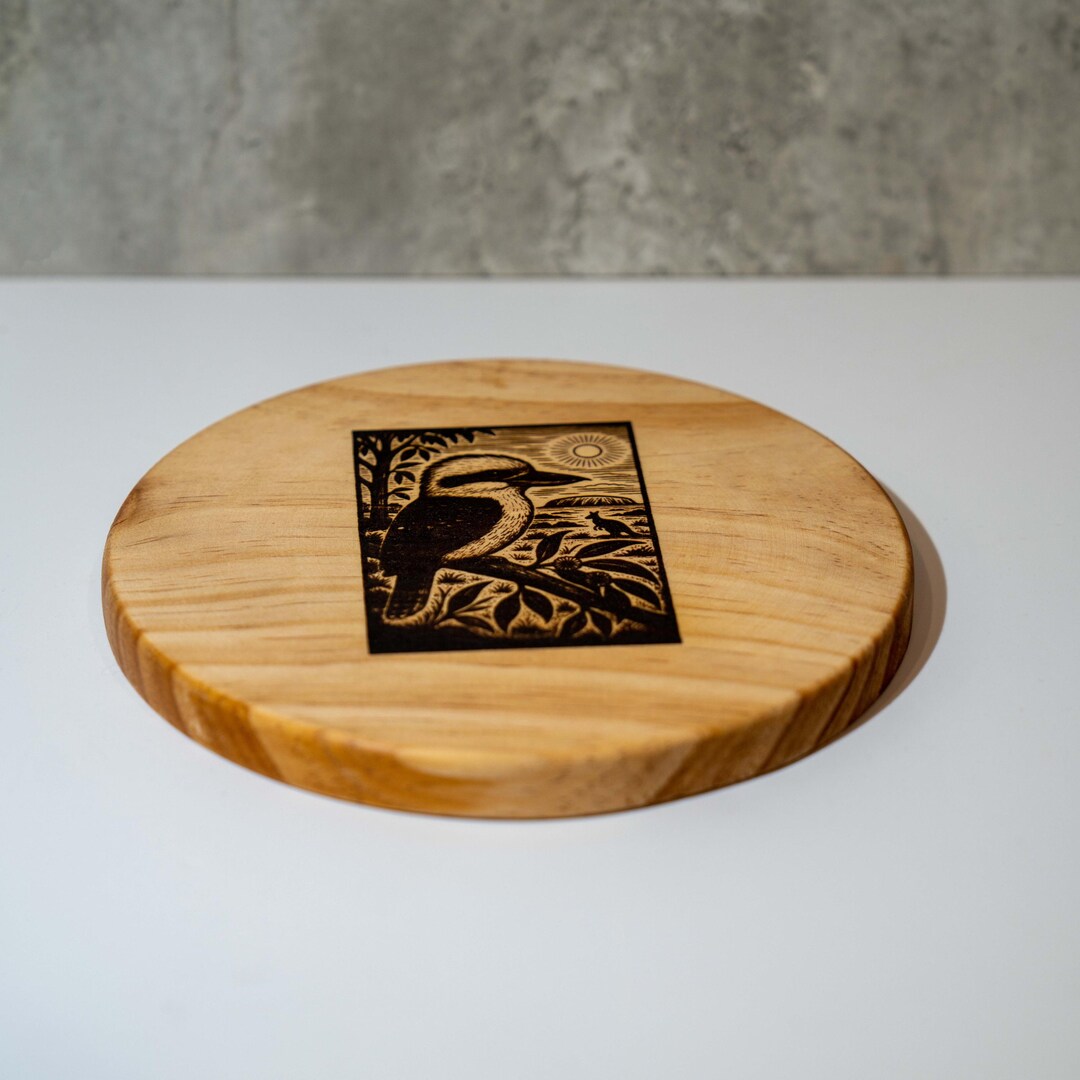 Personalized Round Timber Board Kookaburra Design Australian Gift for ...