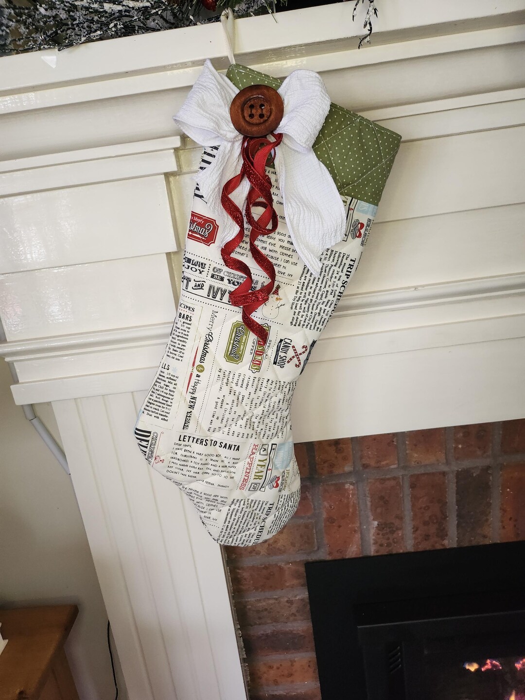 Handmade Quilted Christmas Stocking / Newspaper Print / Heirloom / Mix ...