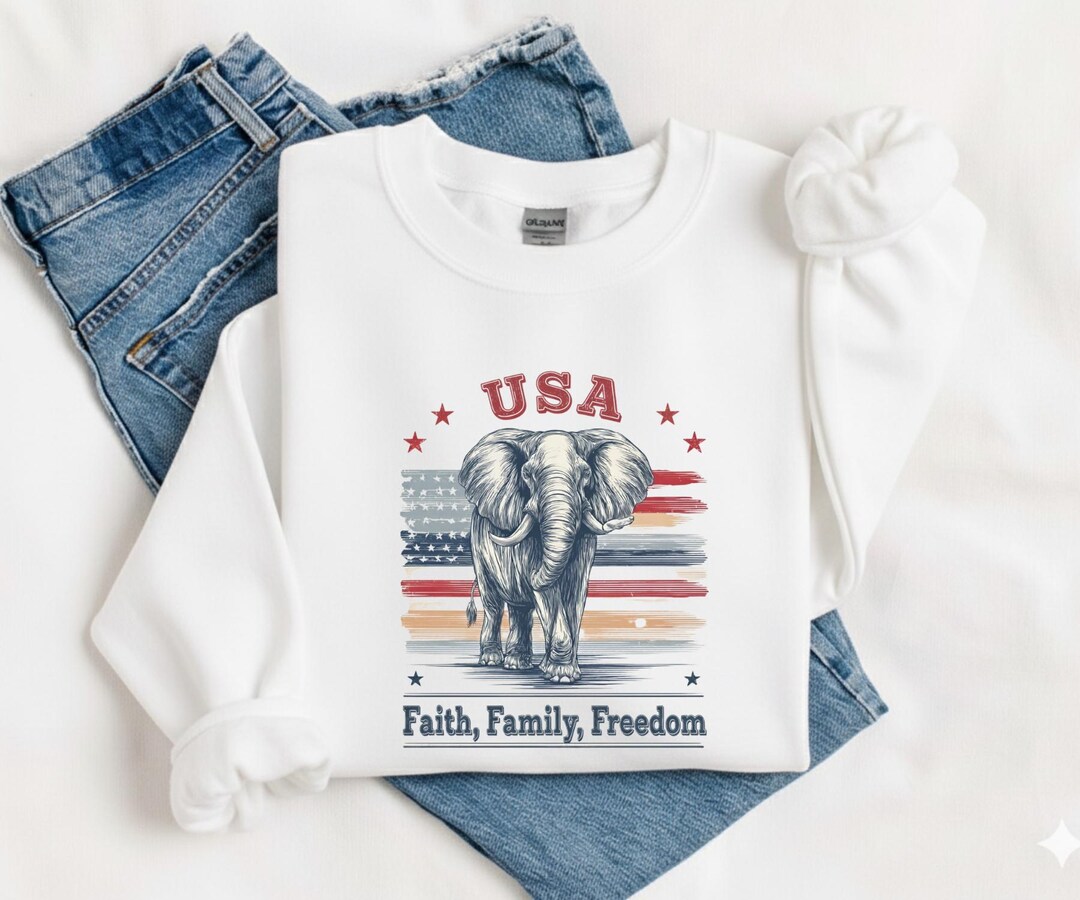 Patriotic Elephant Sweatshirt | USA Flag Crewneck Pullover - Etsy