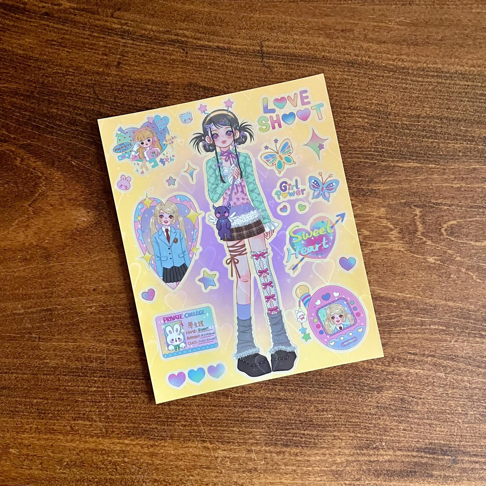 Heart Holographic Anime Girl Stickers Sheet Y2k Japanese Heisei Style ...