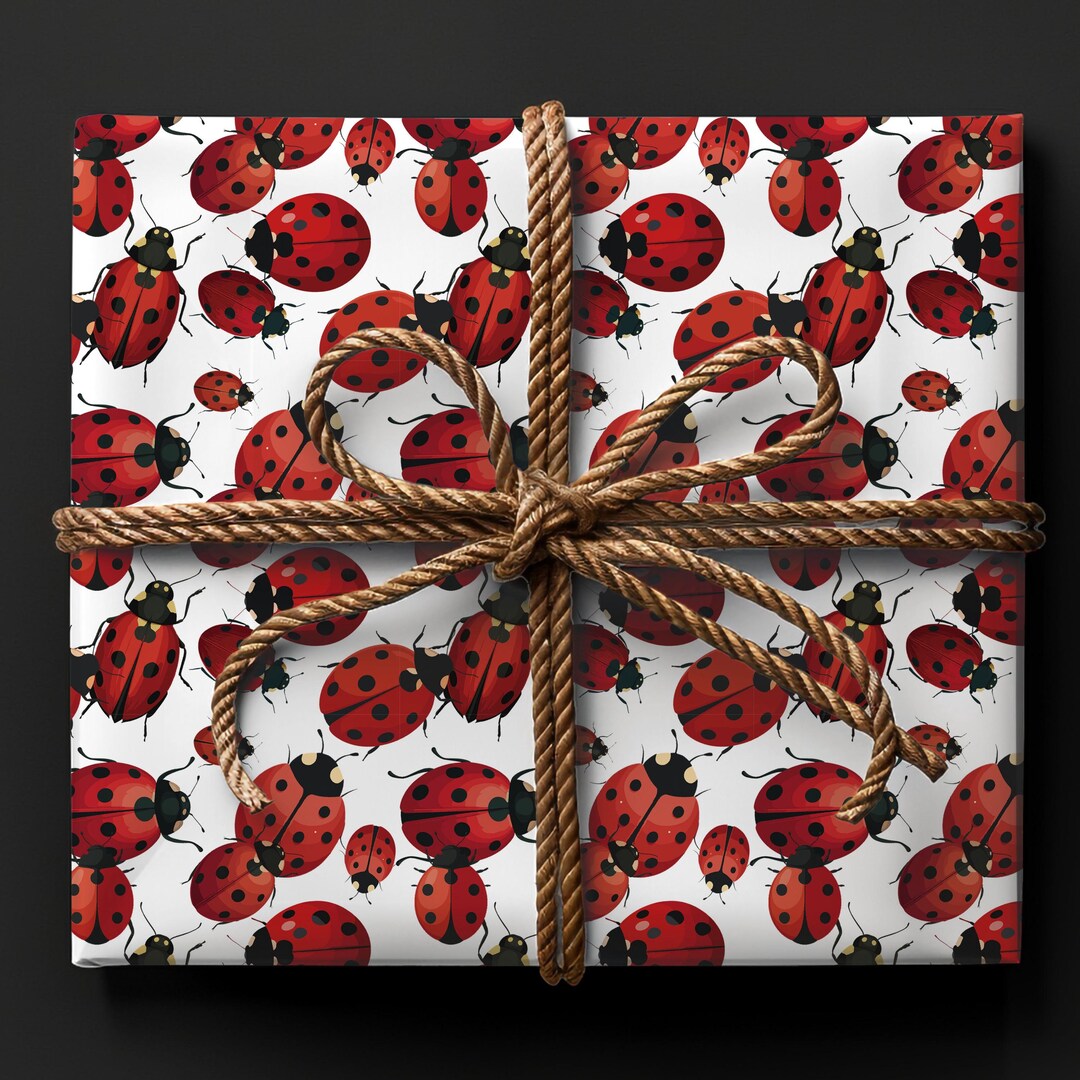 Ladybug Pattern Wrapping Paper | Red Ladybugs on White Roll - Etsy
