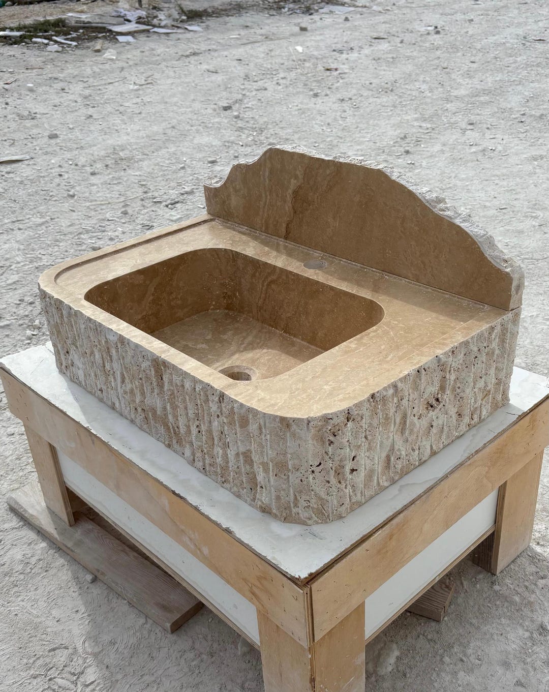 Handcrafted Light Travertine Wall - Mounted Sink With Decorative ...