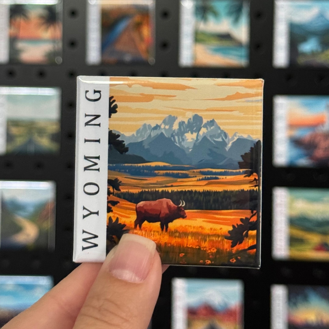 Wyoming State Magnet – Mountain Range Illustration | Travel Gift USA ...