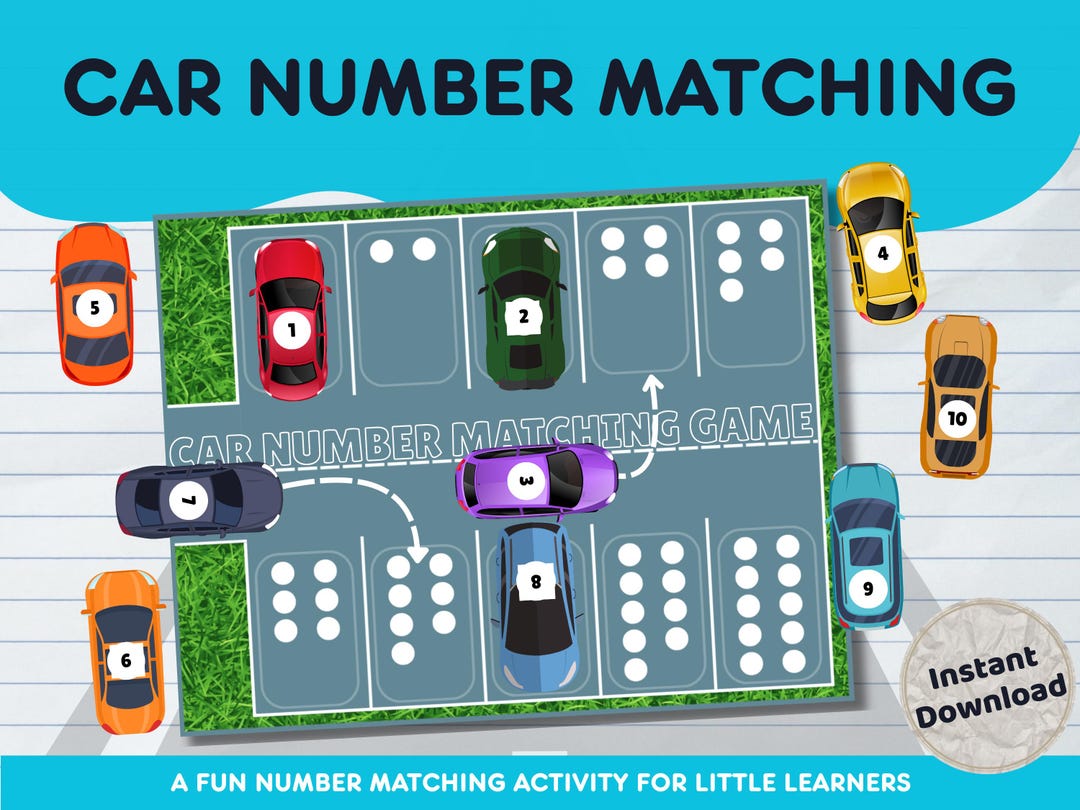 Car Number Matching Game Printable | Vehicle Counting Activity for Kids ...