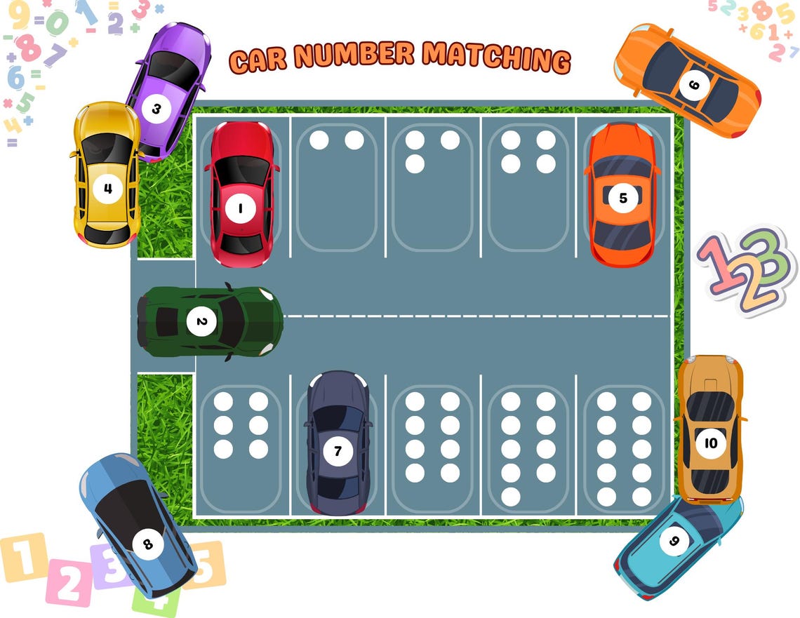 Car Number Matching Game Printable | Toddler Counting Activity ...