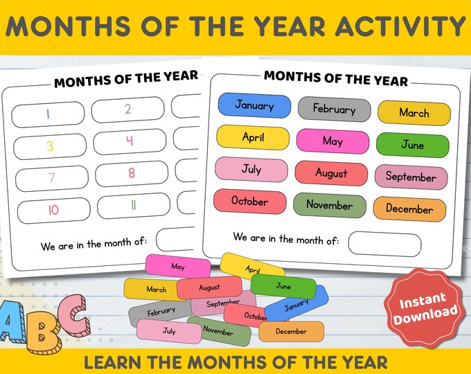 Months of the Year Printable Busy Book, Kids Calendar, Morning Board ...