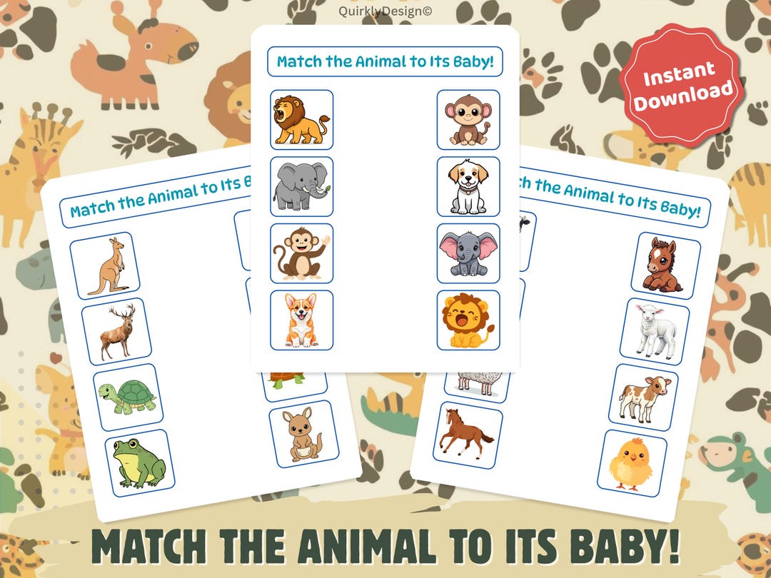 Animal Matching Game Printable for Toddlers, Preschool Learning ...