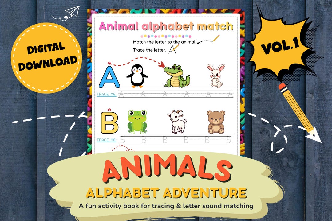 Animal Alphabet Tracing Worksheets, Letter Sound Matching (digital ...
