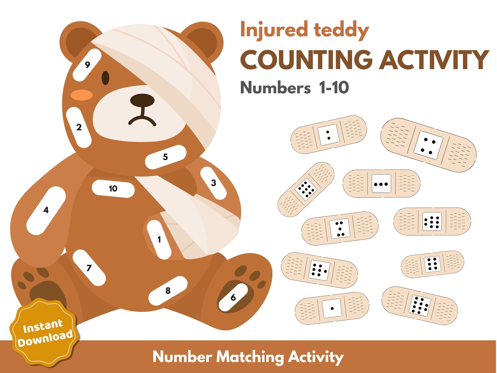 Bear Number Matching Game | Injured Teddy Counting Printable Activity ...