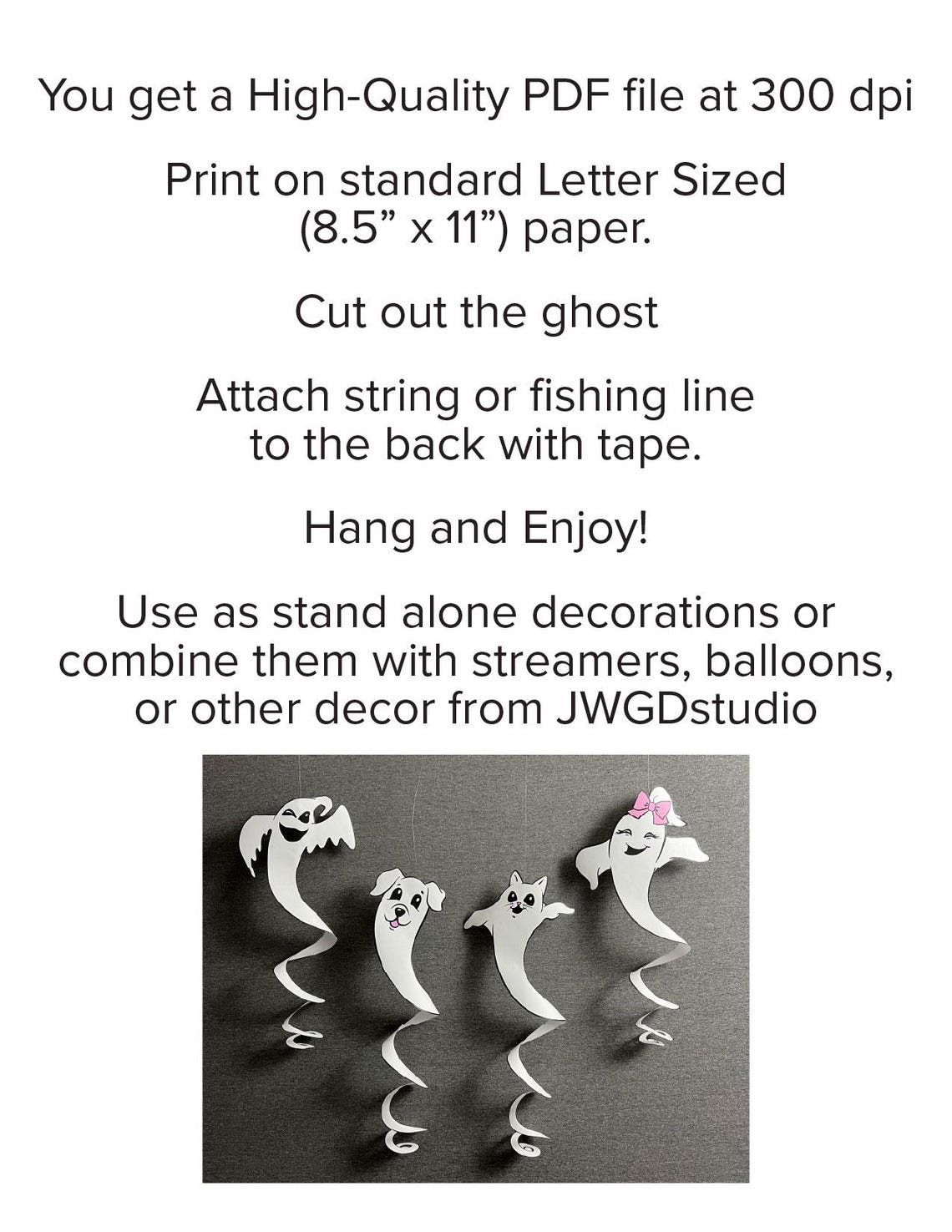 Hanging Spiral Ghosts Paper Halloween Decorations Craft Digital ...