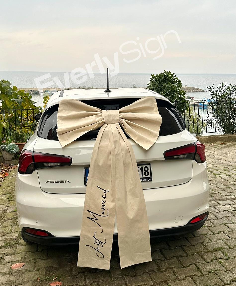 Personalized Car Bow – Wedding Decoration / Custom Linen Car Ribbon ...