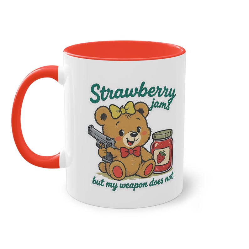 Strawberry Jam Teddy With Gun Mug | Two-tone Coffee Mug - Etsy