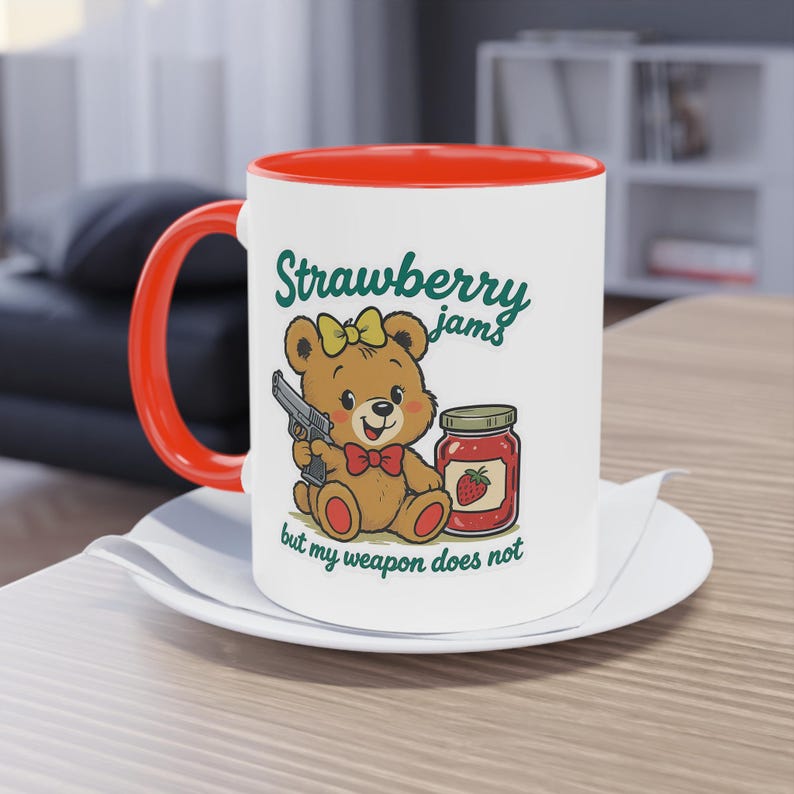 Strawberry Jam Teddy With Gun Mug | Two-tone Coffee Mug - Etsy