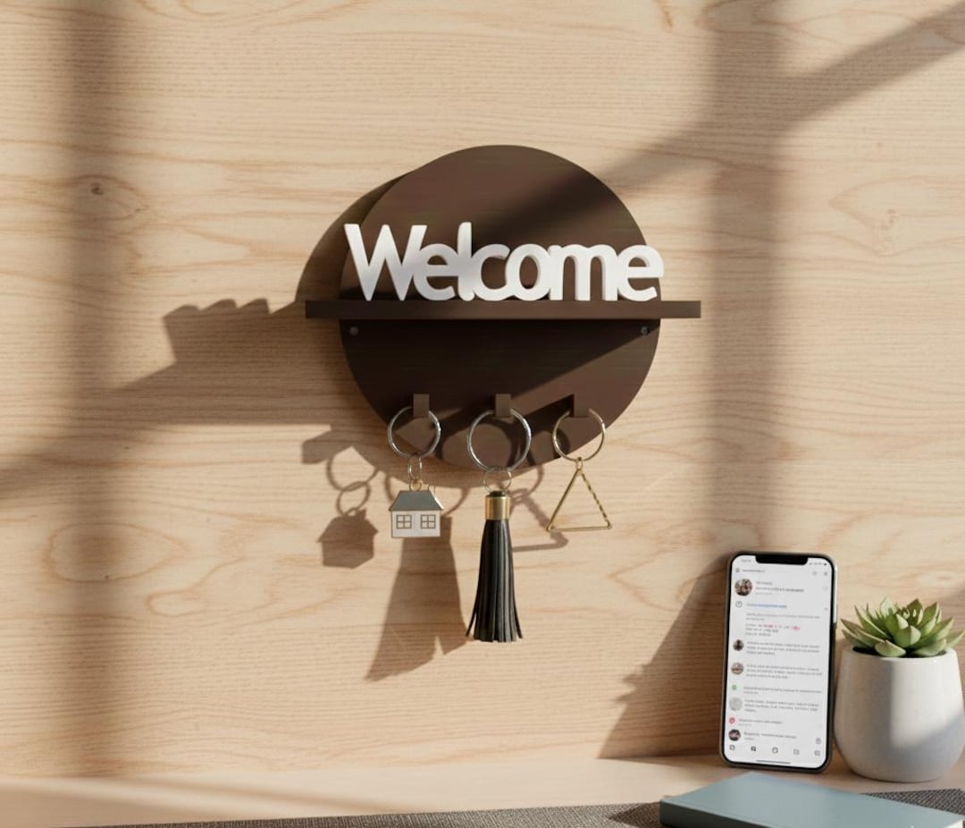 Wall Mounted Key Holder 7x7" | Entryway Organizer With Hooks | Modern ...