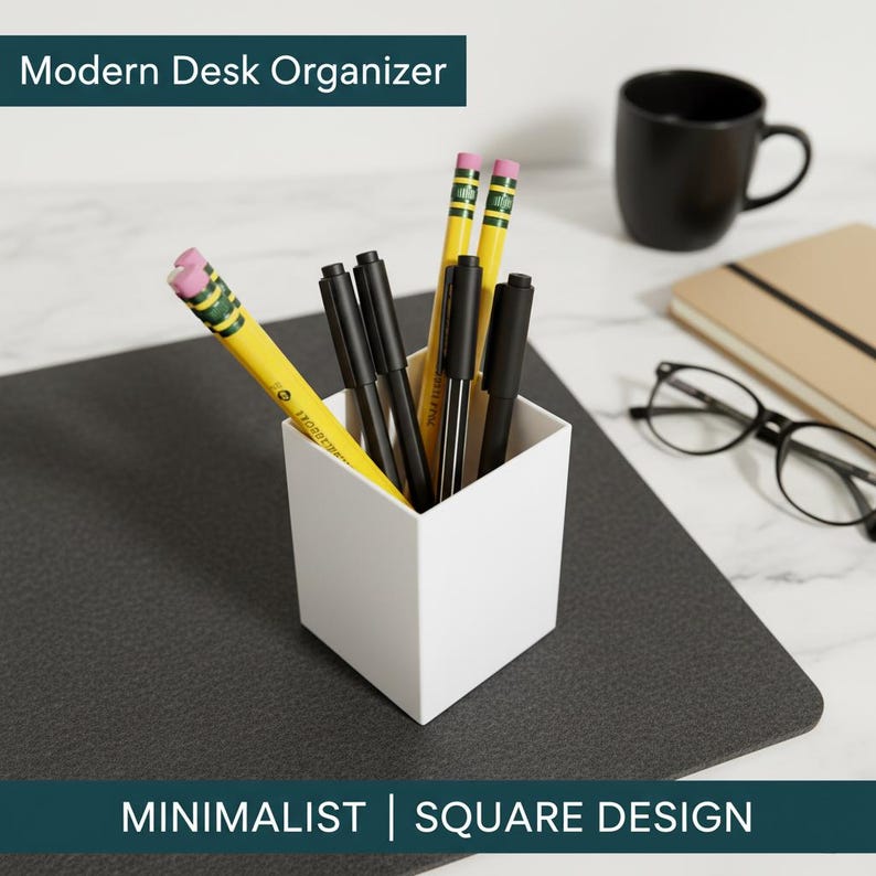 Minimalist White Pen Holder: Modern Geometric Desk Organizer - Etsy