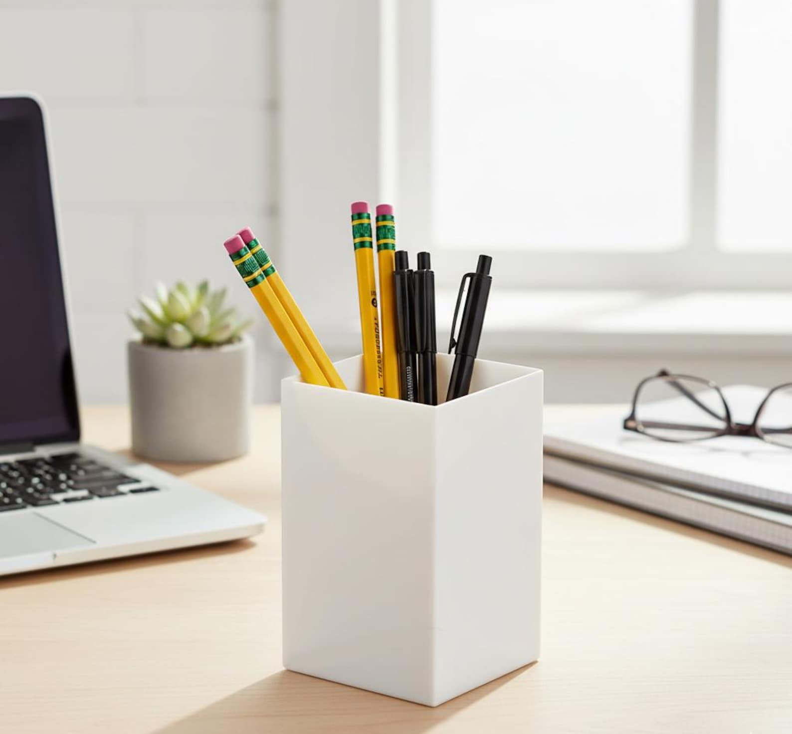 Minimalist White Pen Holder: Modern Geometric Desk Organizer - Etsy