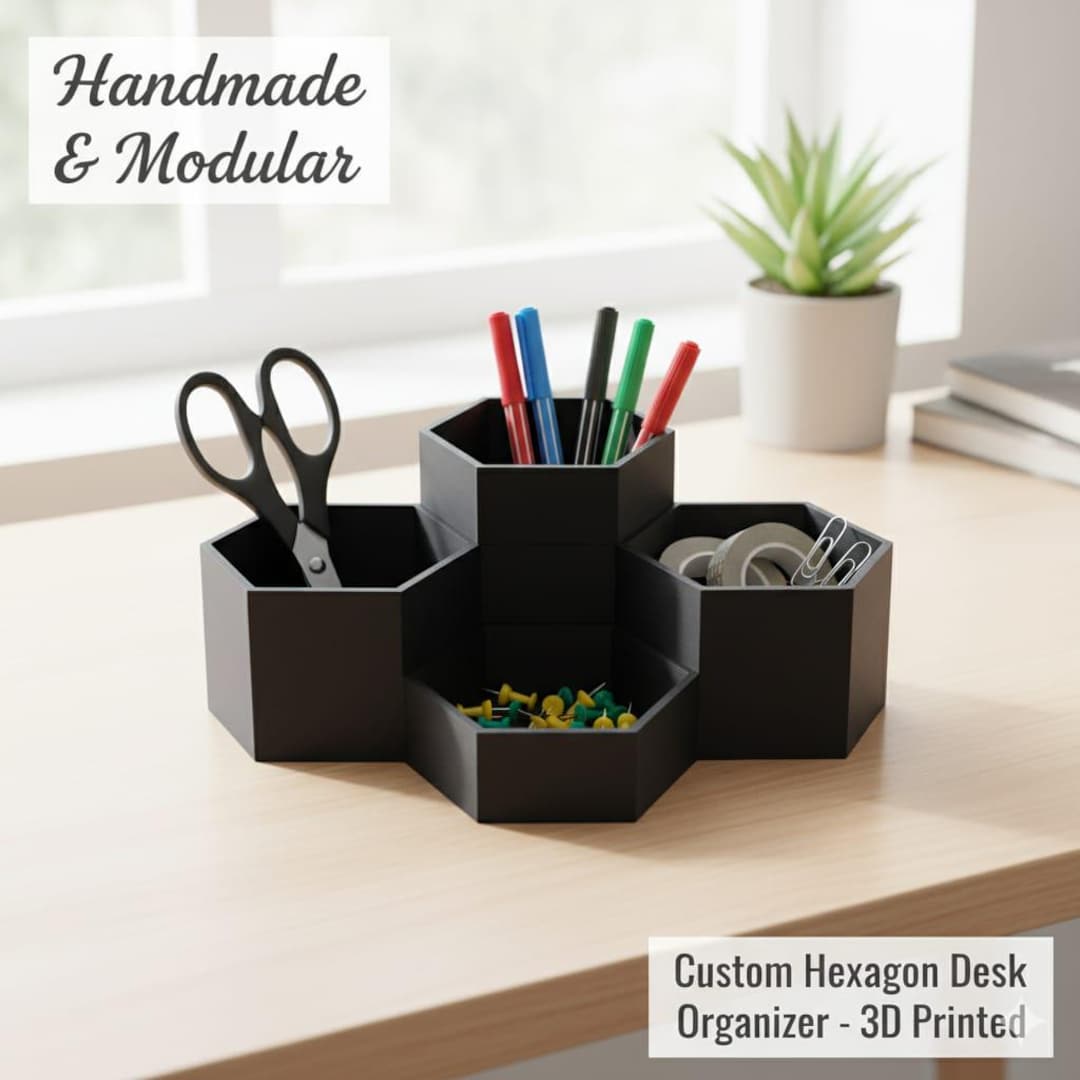 3D Printed Hexagon Desk Organizer – Modular Pen Holder & Office Storage ...