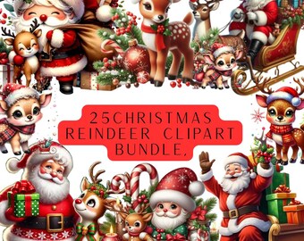 Christmas Reindeer Clipart Bundle, Festive Reindeer Graphics Designs ...
