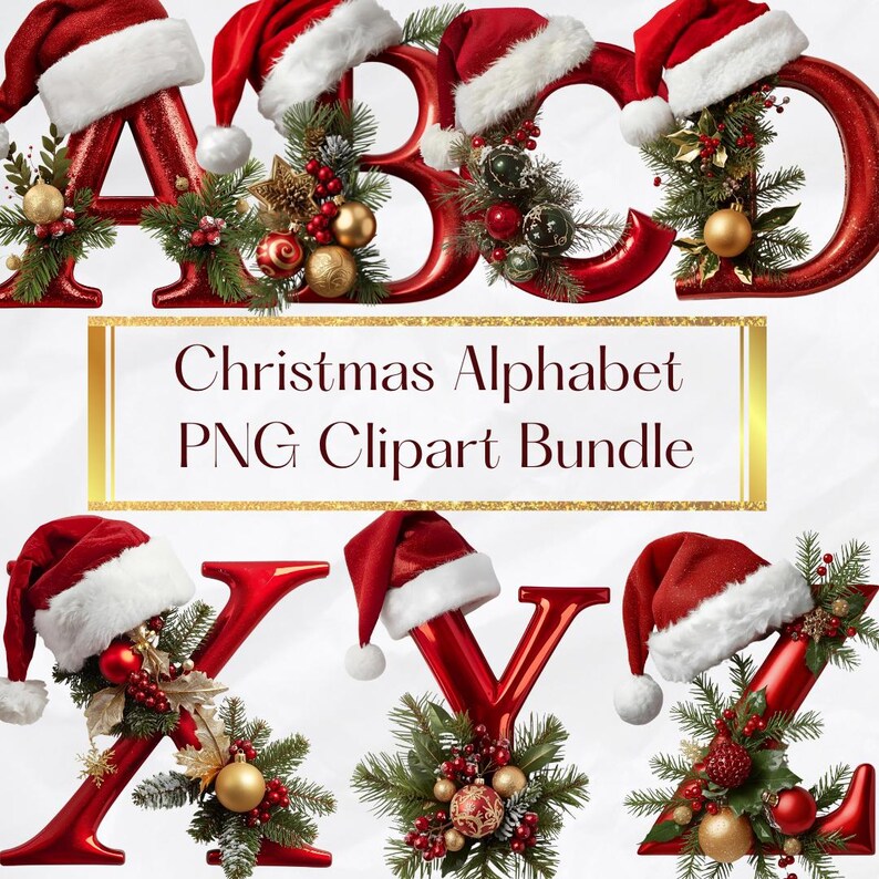 Christmas Alphabet PNG Clipart Bundle: Santa, Reindeer, Snowman ...