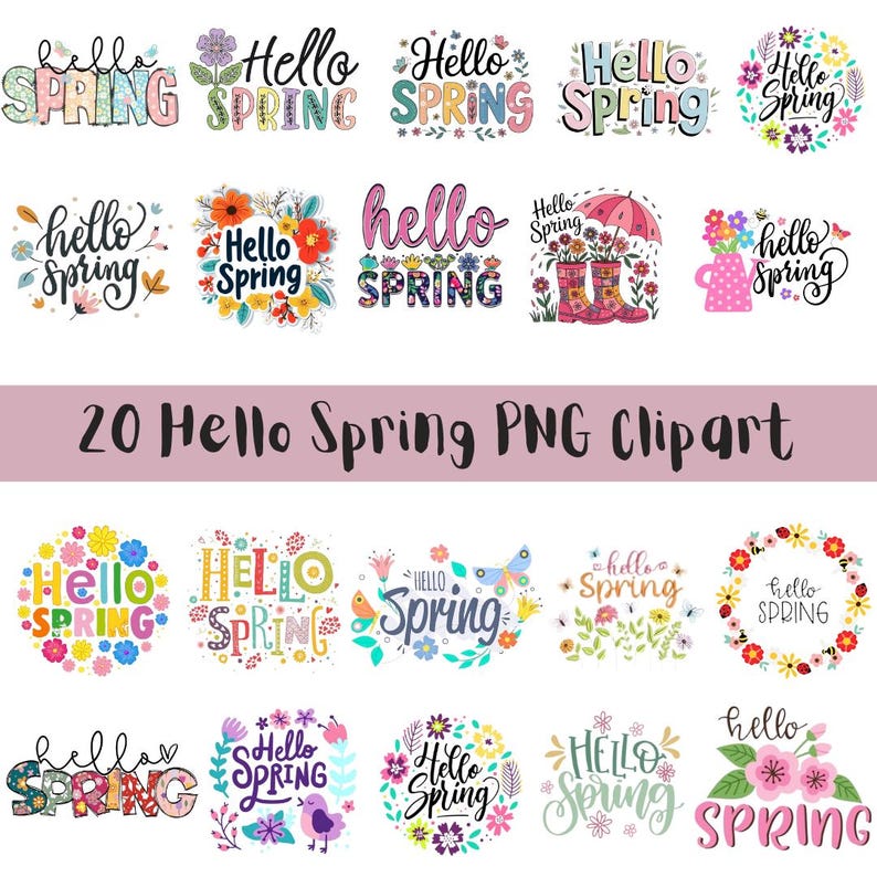 Hello Spring PNG Clipart: Floral Patchwork Letters (digital Download ...