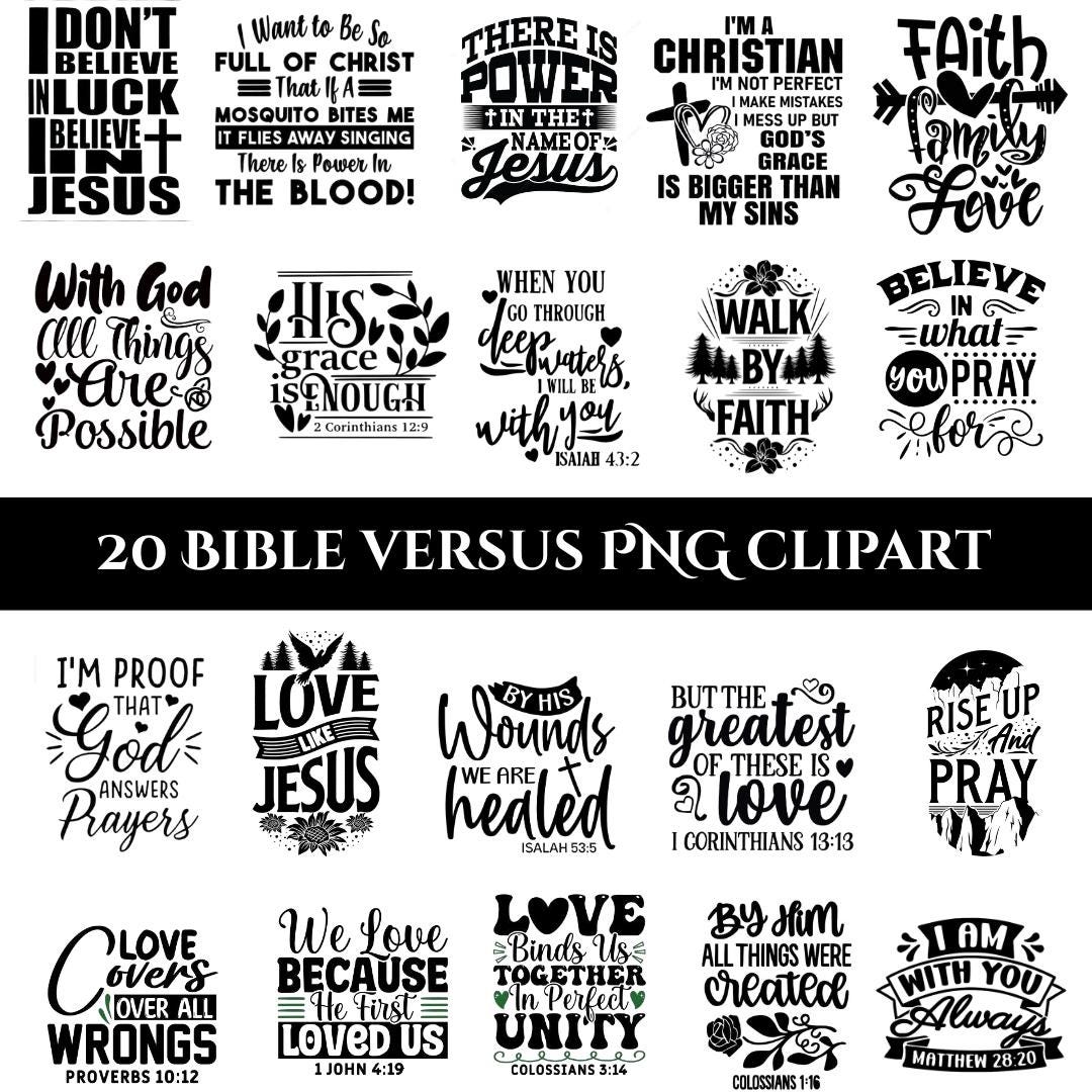 Bible Verse PNG Bundle, Christian Quotes, Faith-based Designs (digital ...