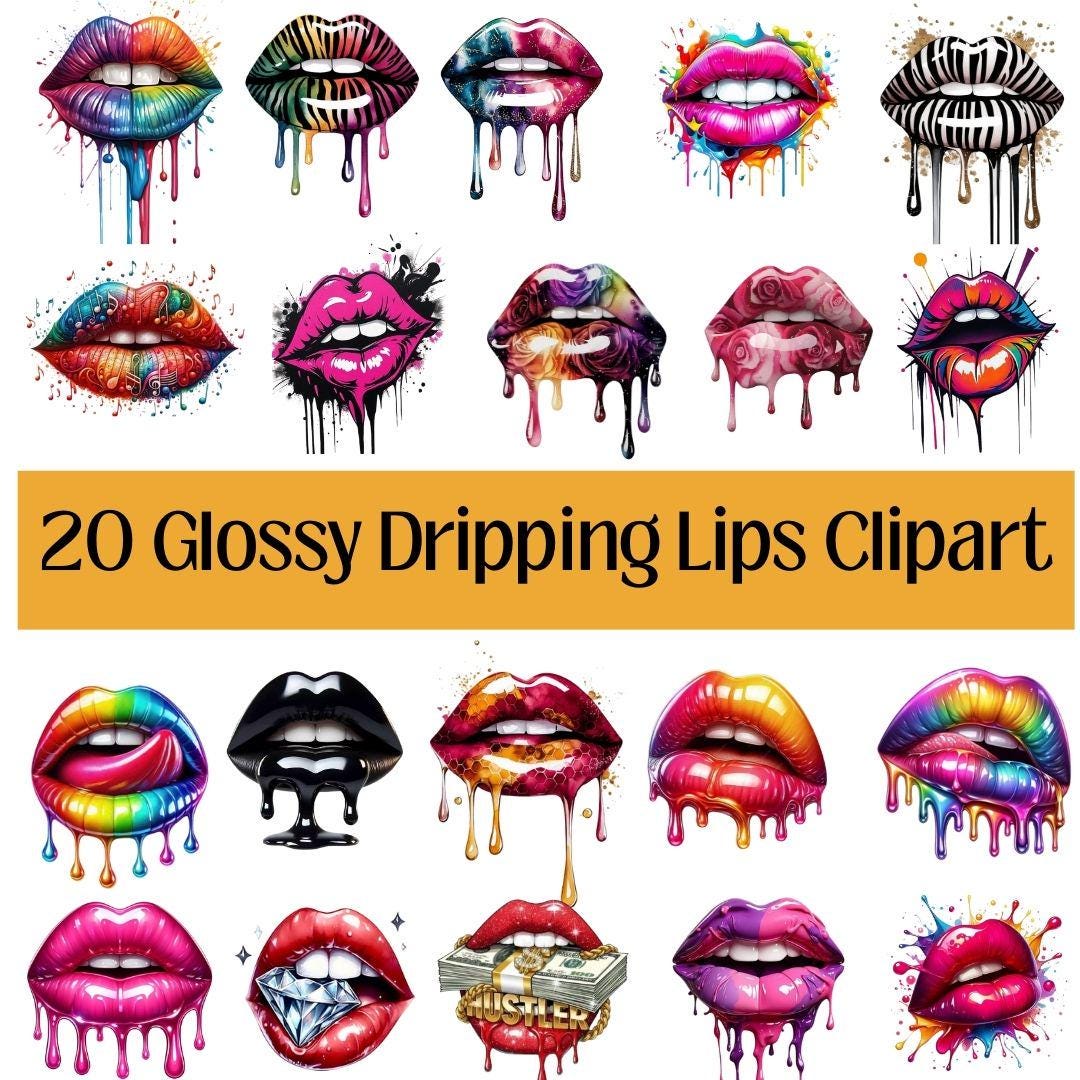 Dripping Lips Clipart, Glossy Red Animal Print PNG (digital Download ...