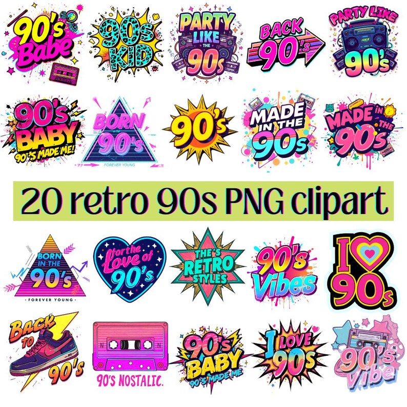 90s Retro Clipart Bundle: Watercolor PNG Designs (digital Download) - Etsy