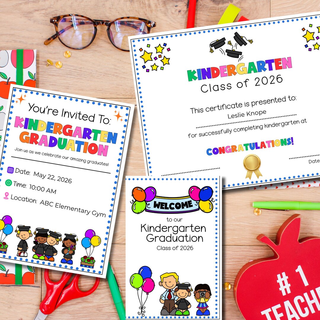 Kindergarten Graduation Invitations Certificates and Programs Editable ...