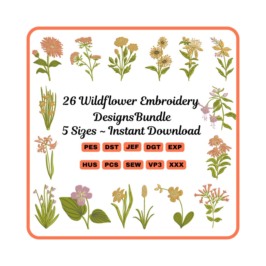 Wild Flowers Embroidery Design Bundle | Wildflower Embroidery Pattern ...