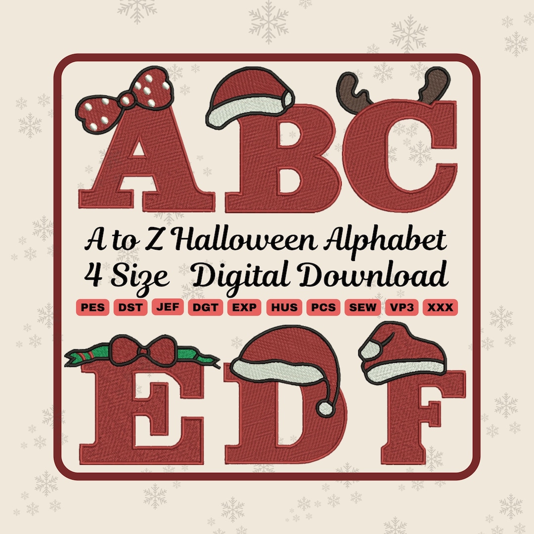 Christmas Alphabet Embroidery Design | A to Z Holiday Letters | Santa ...