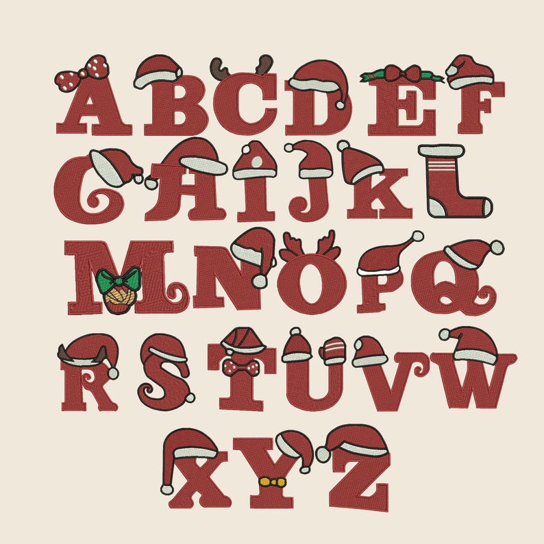 Christmas Alphabet Embroidery Design | A to Z Holiday Letters | Santa ...