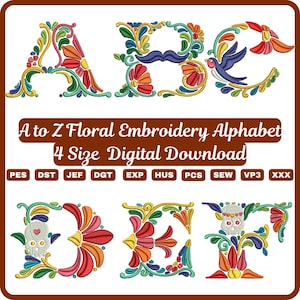 Mexican Floral Alphabet Embroidery Font A-Z | Otomi Folk Art | Dia De ...